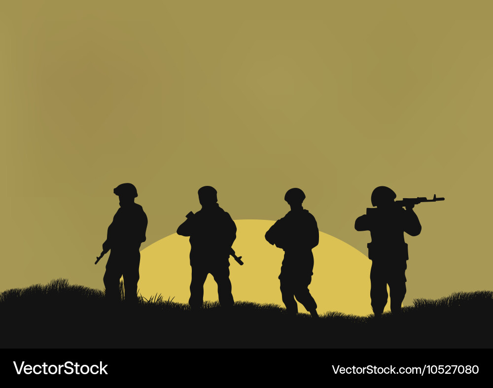 Four soldiers on a background sun Royalty Free Vector Image