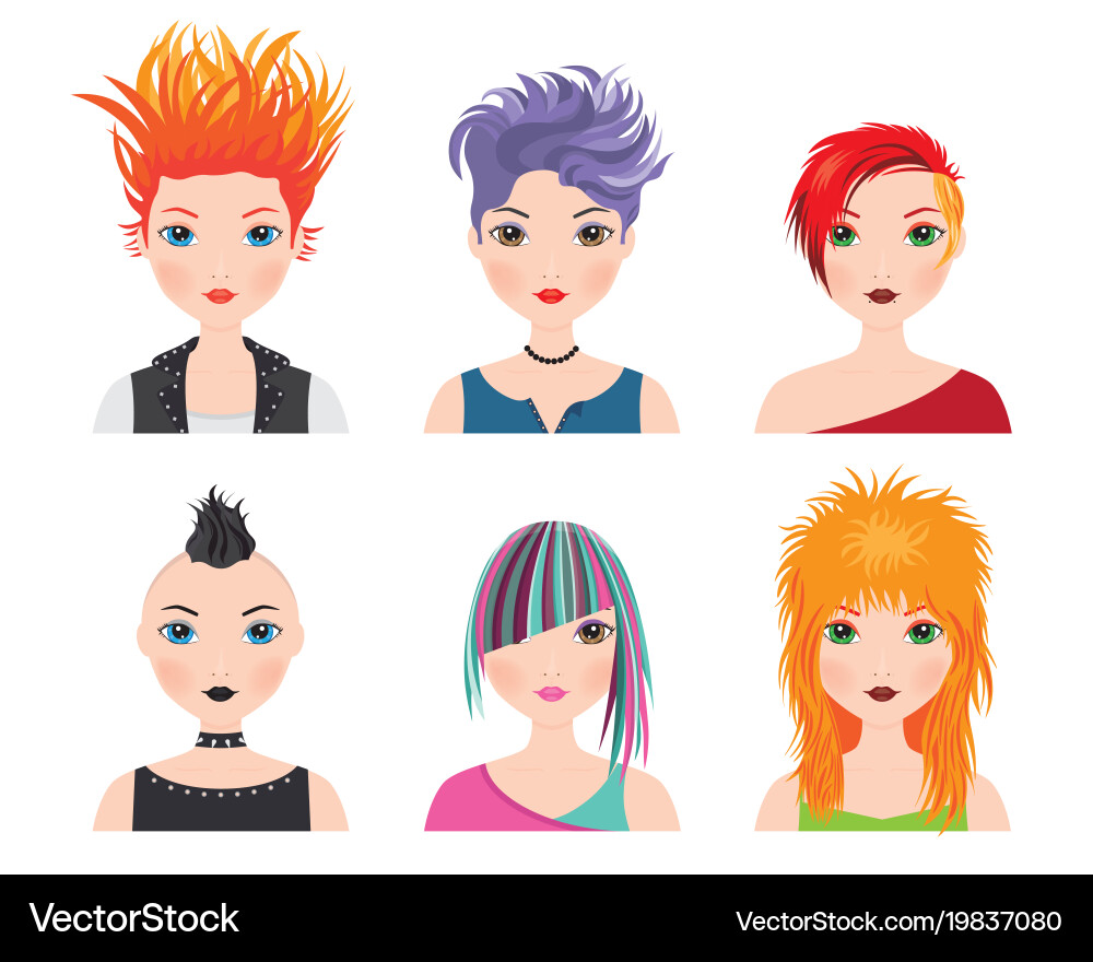 Punk Girl Avatars - Diverse Styles Royalty Free Vector Image