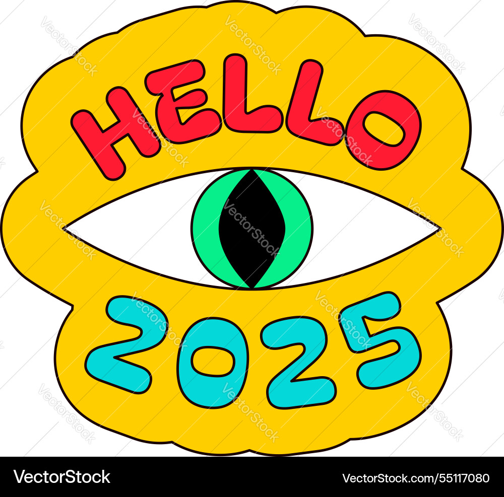 Snake eye pupil hello 2025 retro y2k sticker Vector Image