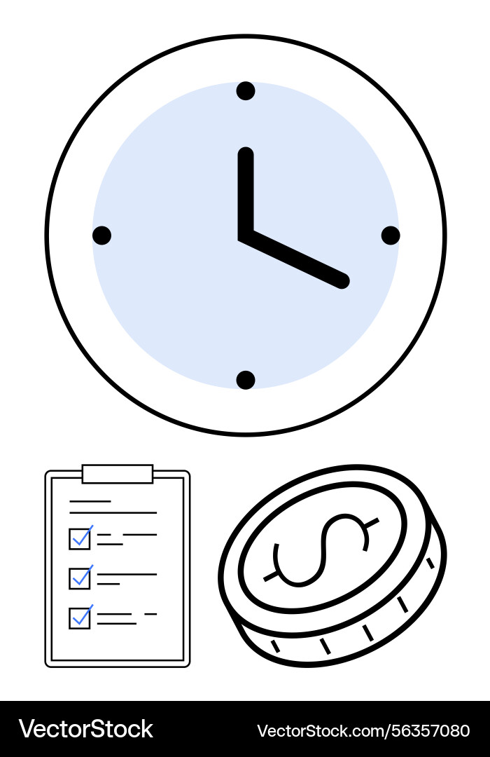 Time management concept with clock checklist Vector Image