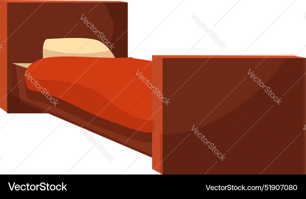 Wooden single bed with red blanket and pillow Vector Image