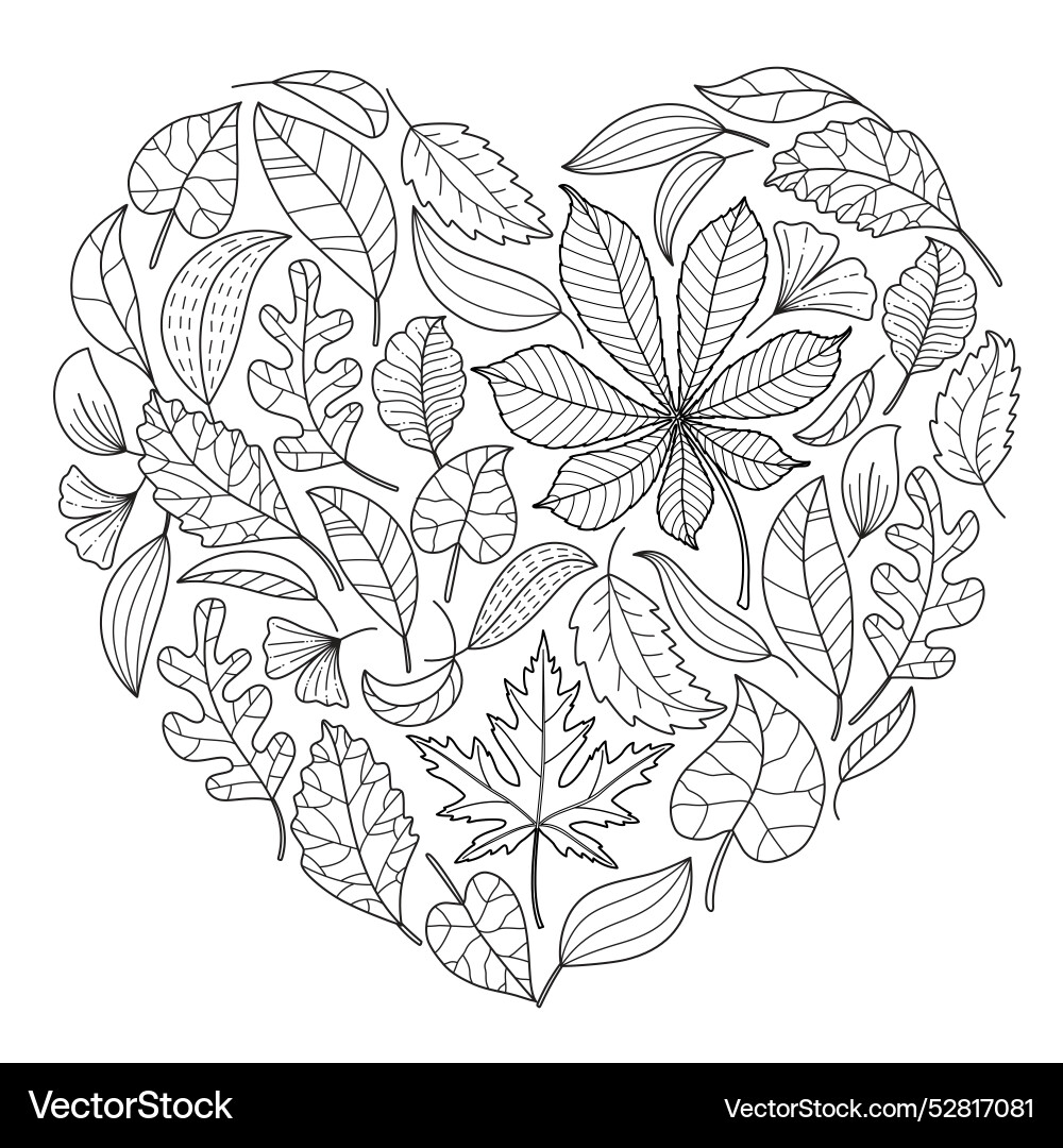 Autumn falling leaves coloring page hand drawn Vector Image