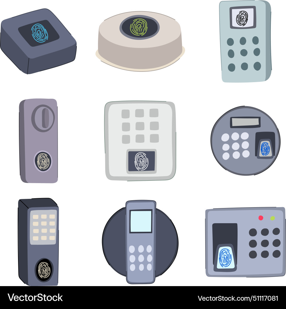 Biometric security device set cartoon Royalty Free Vector