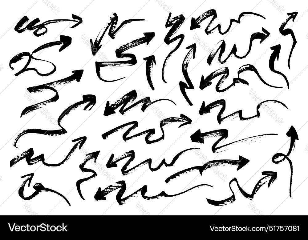 Hand drawn grunge brush arrows set Royalty Free Vector Image
