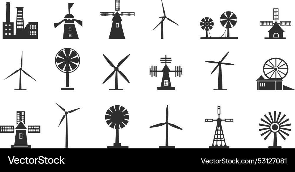 Windmill icons set industrial Royalty Free Vector Image