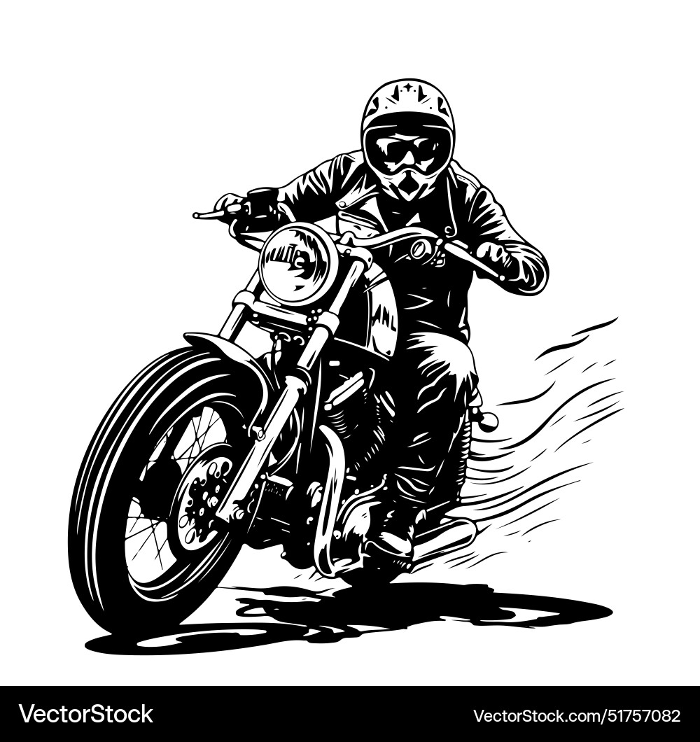 Biker on a motorcycle hand drawn Royalty Free Vector Image