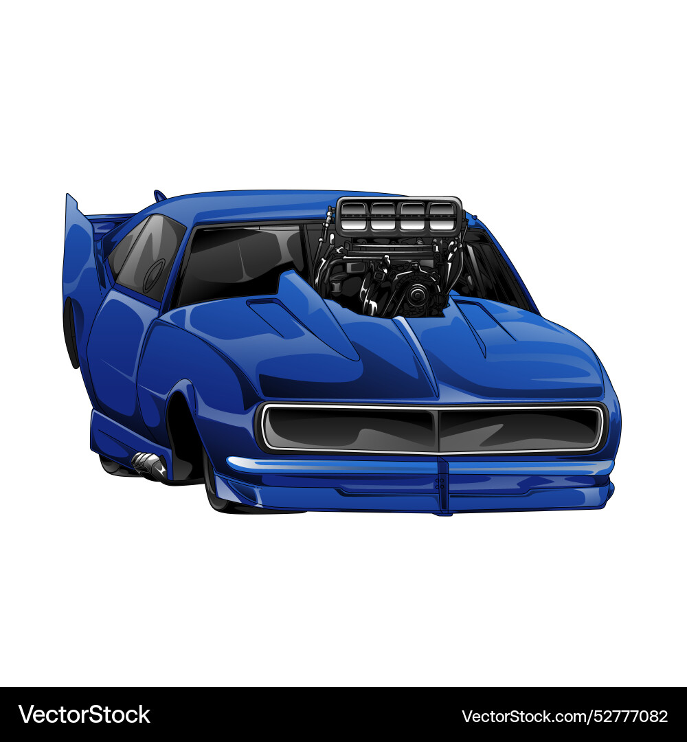 Blue drag racing car with black strip Royalty Free Vector