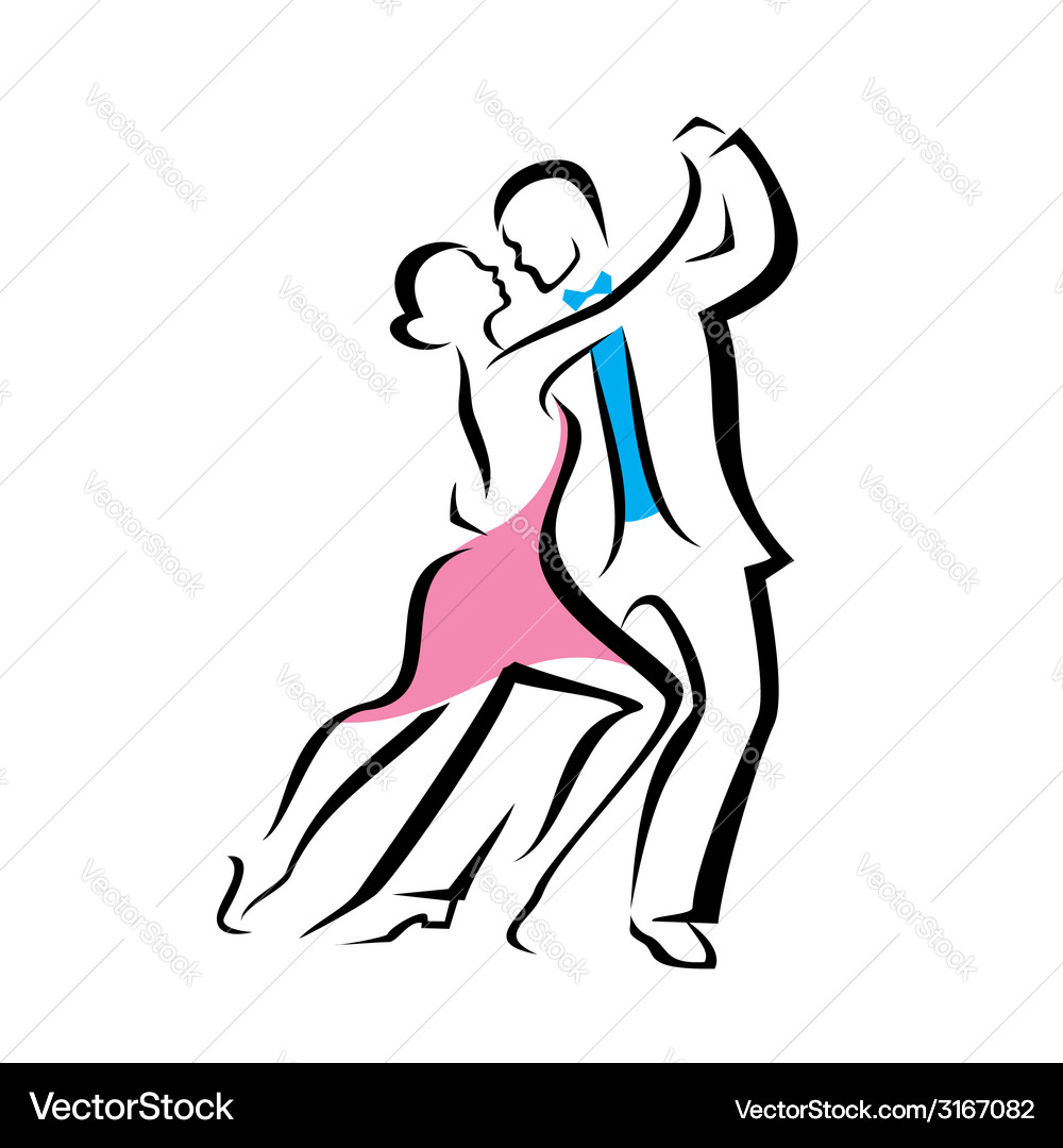 Dancing couple outlined sketch Royalty Free Vector Image