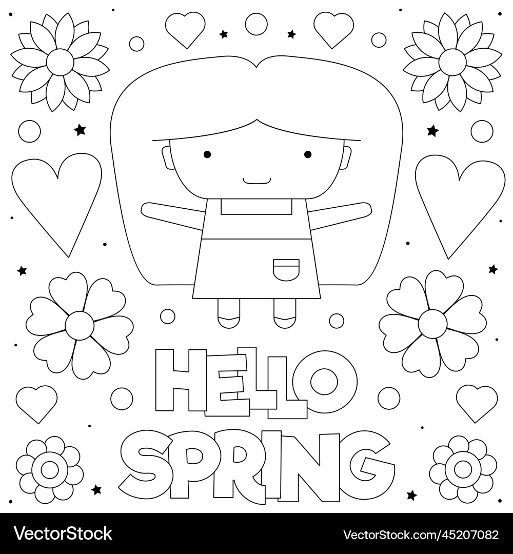 Hello spring coloring page black and white Vector Image