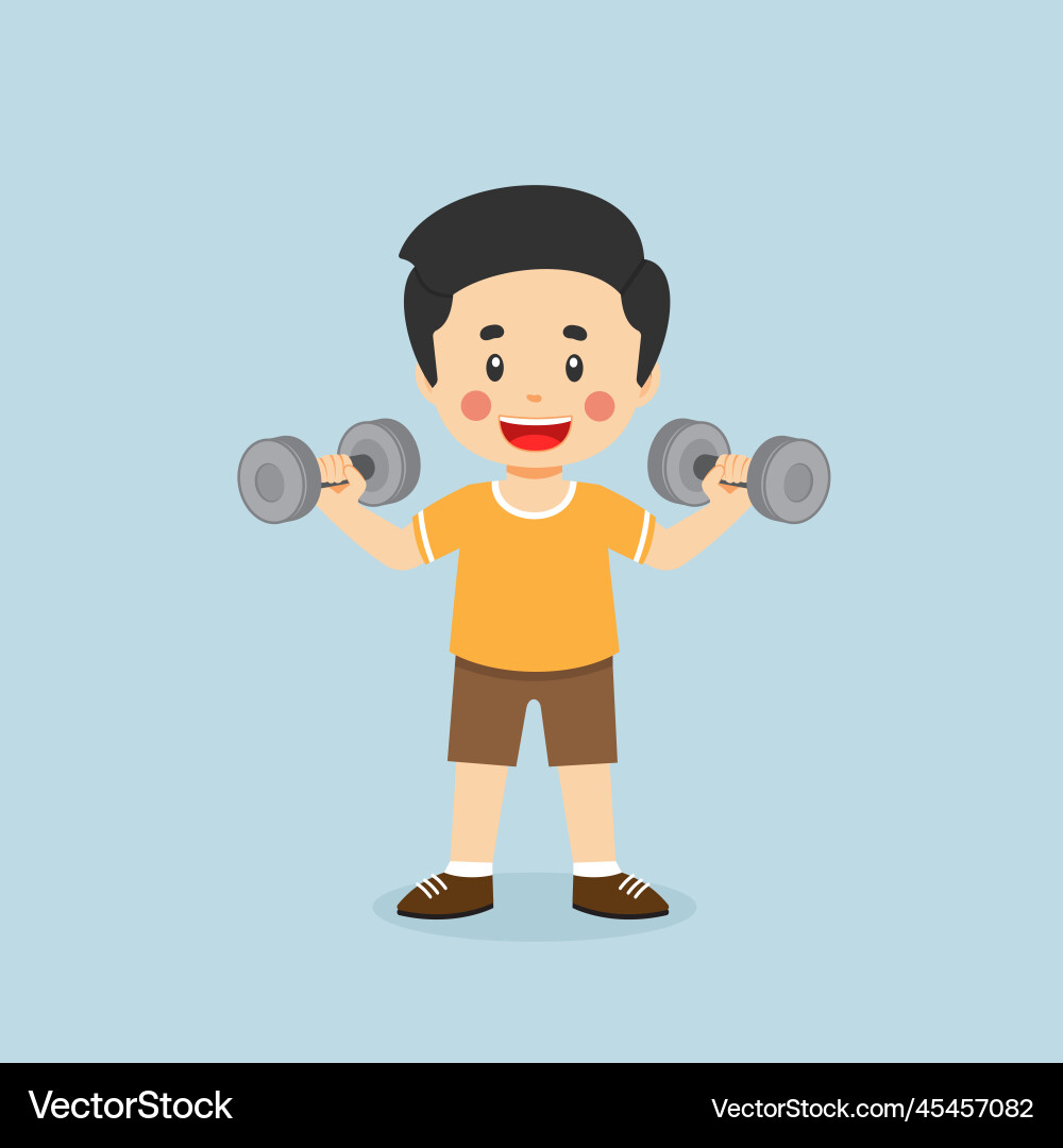 Little boy workout with lift dumbbell Royalty Free Vector