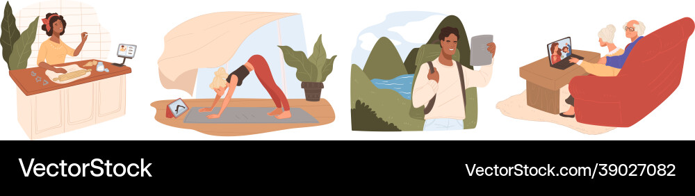 People using internet and laptops for fun work Vector Image