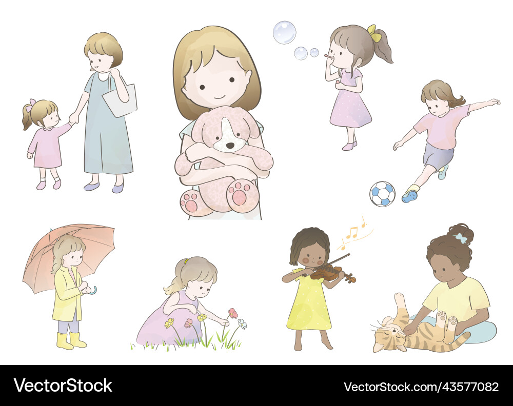 Watercolor cute girls set Royalty Free Vector Image
