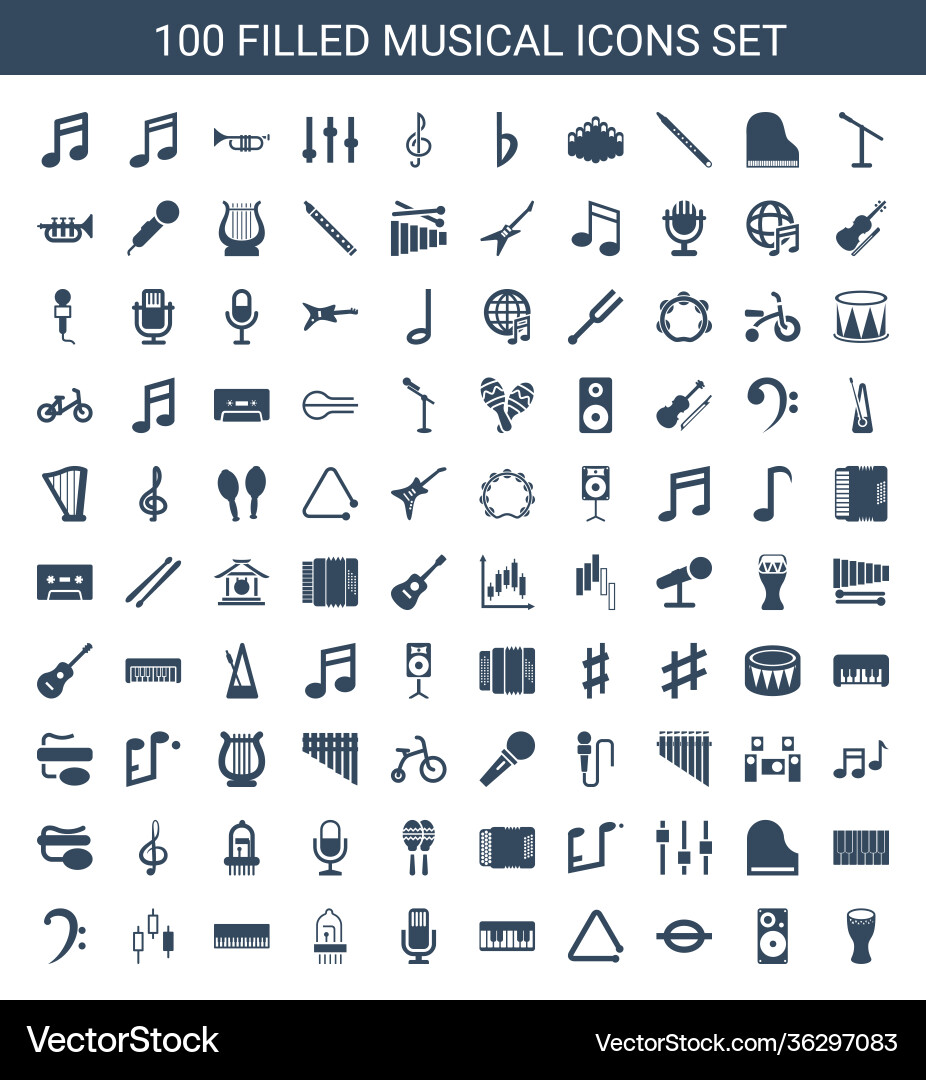 100 musical icons Royalty Free Vector Image - VectorStock