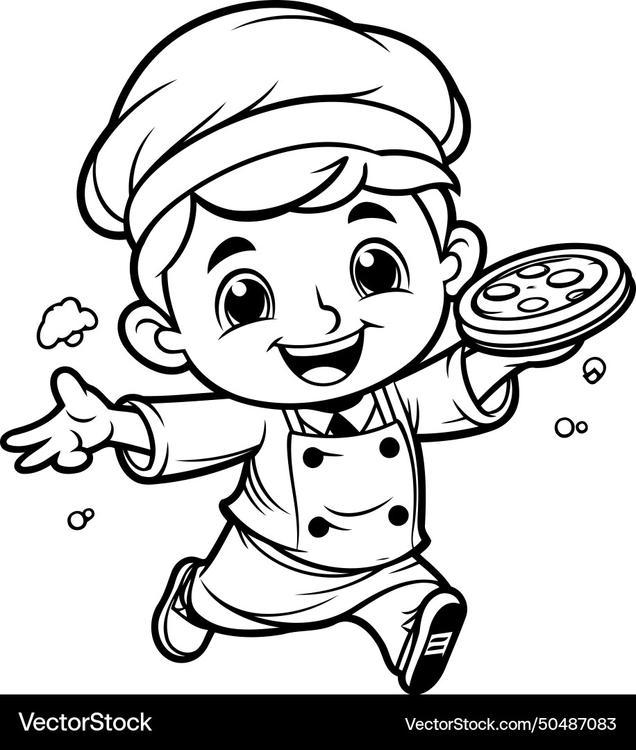 A kid boy dressed as chef with pizza Royalty Free Vector
