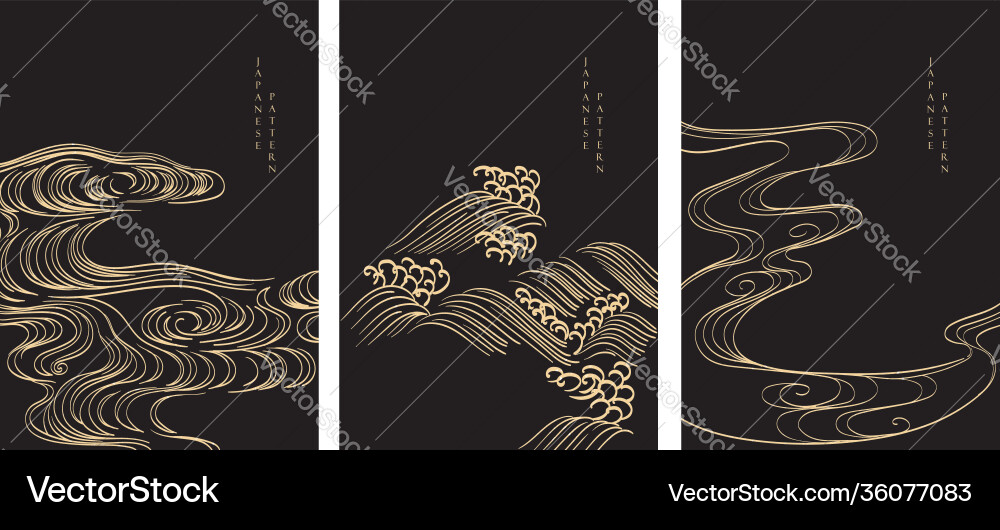 Hand drawn wave pattern with japanese background Vector Image