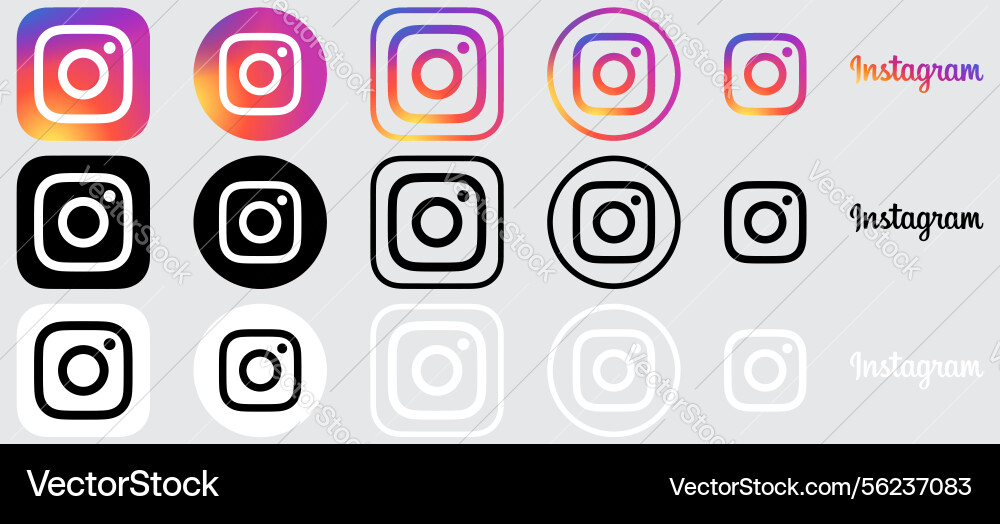 Instagram Icon Set - Diverse Styles Royalty Free Vector