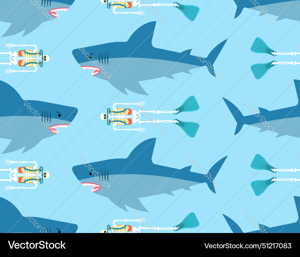 Shark and skeleton diver pattern seamless marine Vector Image