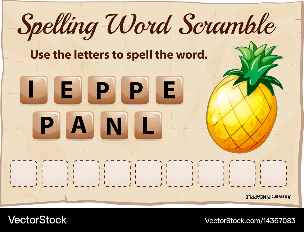 Spelling word scrable game with pineapple Vector Image