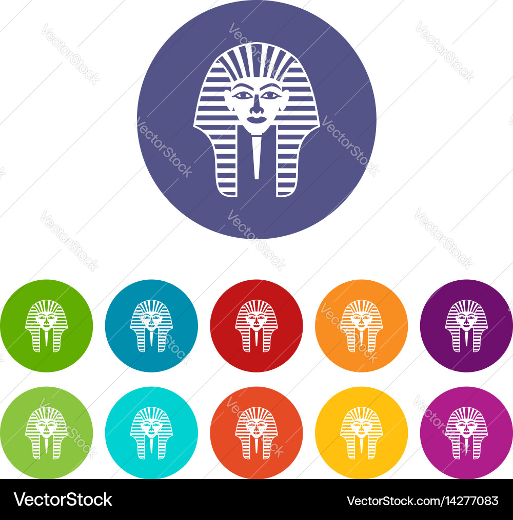 Tutankhamen mask icons set flat Royalty Free Vector Image