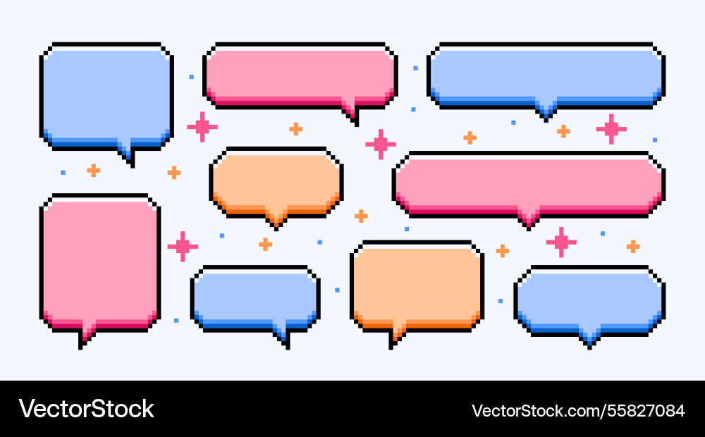 Bunte pixelierte Sprachblasen Pixel Art Lizenzfreier Vektor