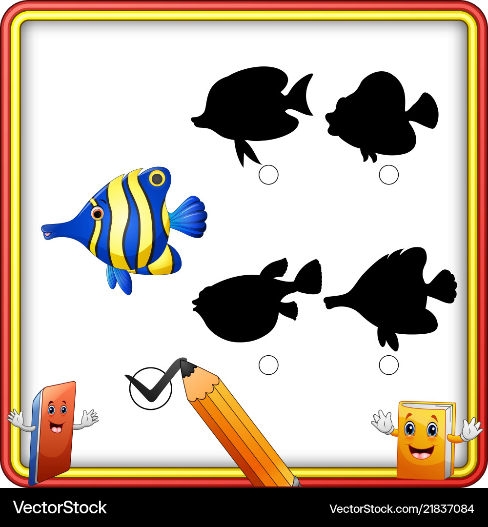 Cartoon Fish Shadow Matching Game Royalty Free Vector Image