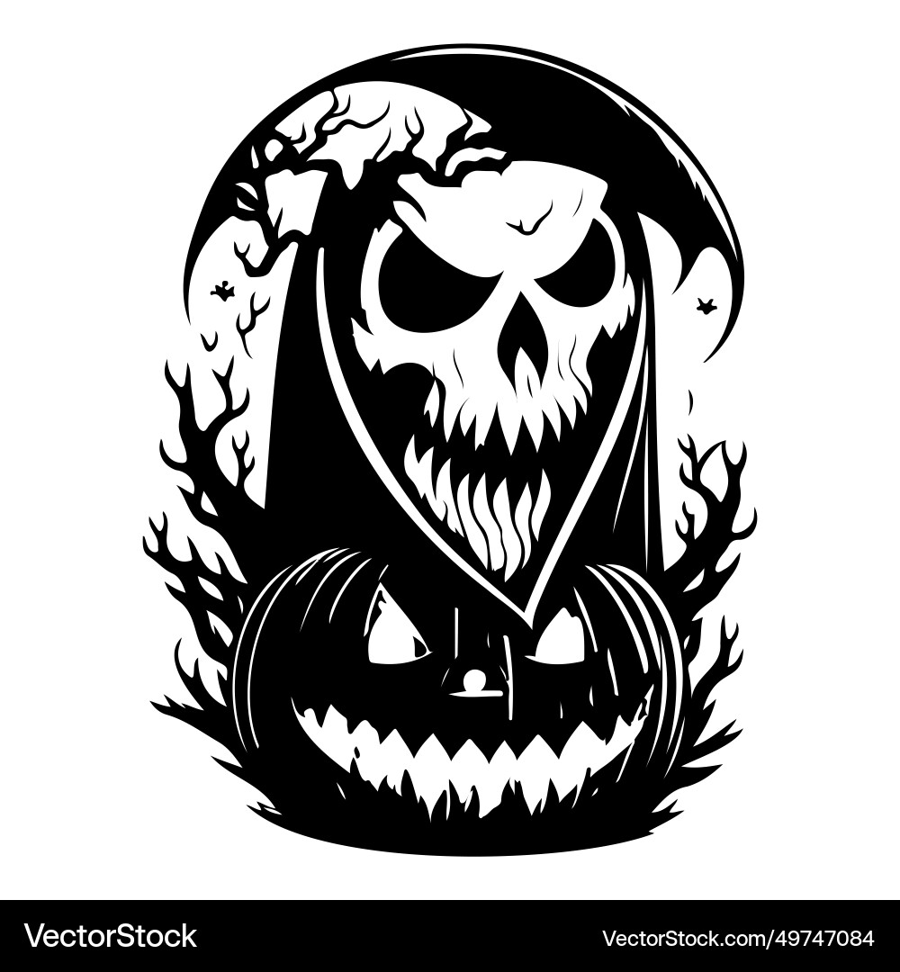 Halloween ghost reaper sketch hand draw black Vector Image