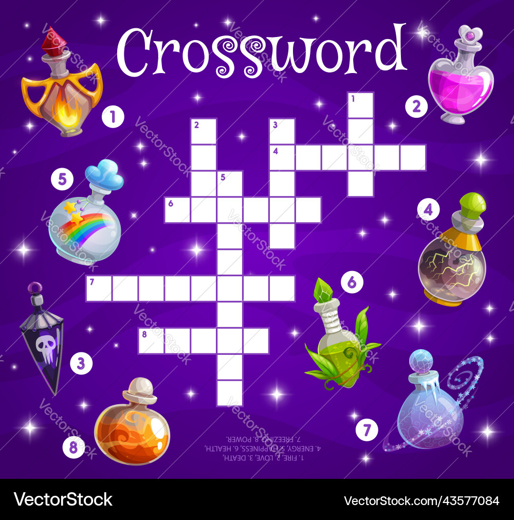 Magic potion bottles on crossword grid worksheet Vector Image