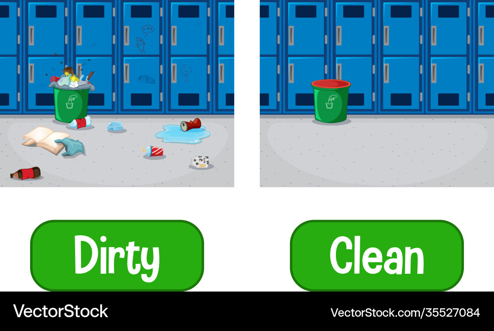 Opposite adjectives words with dirty and clean Vector Image