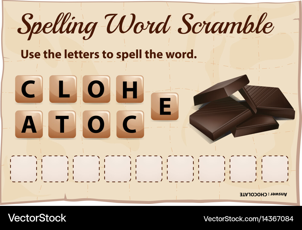 Spelling word scramble game with chocolate Vector Image