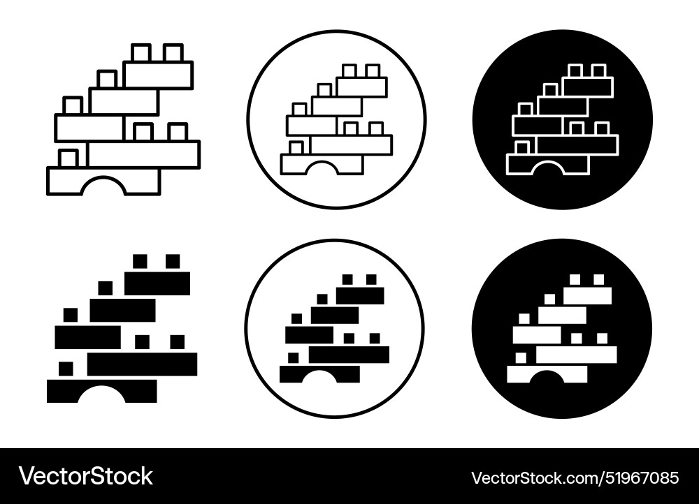 Building toy outline line icon set sign for web Vector Image