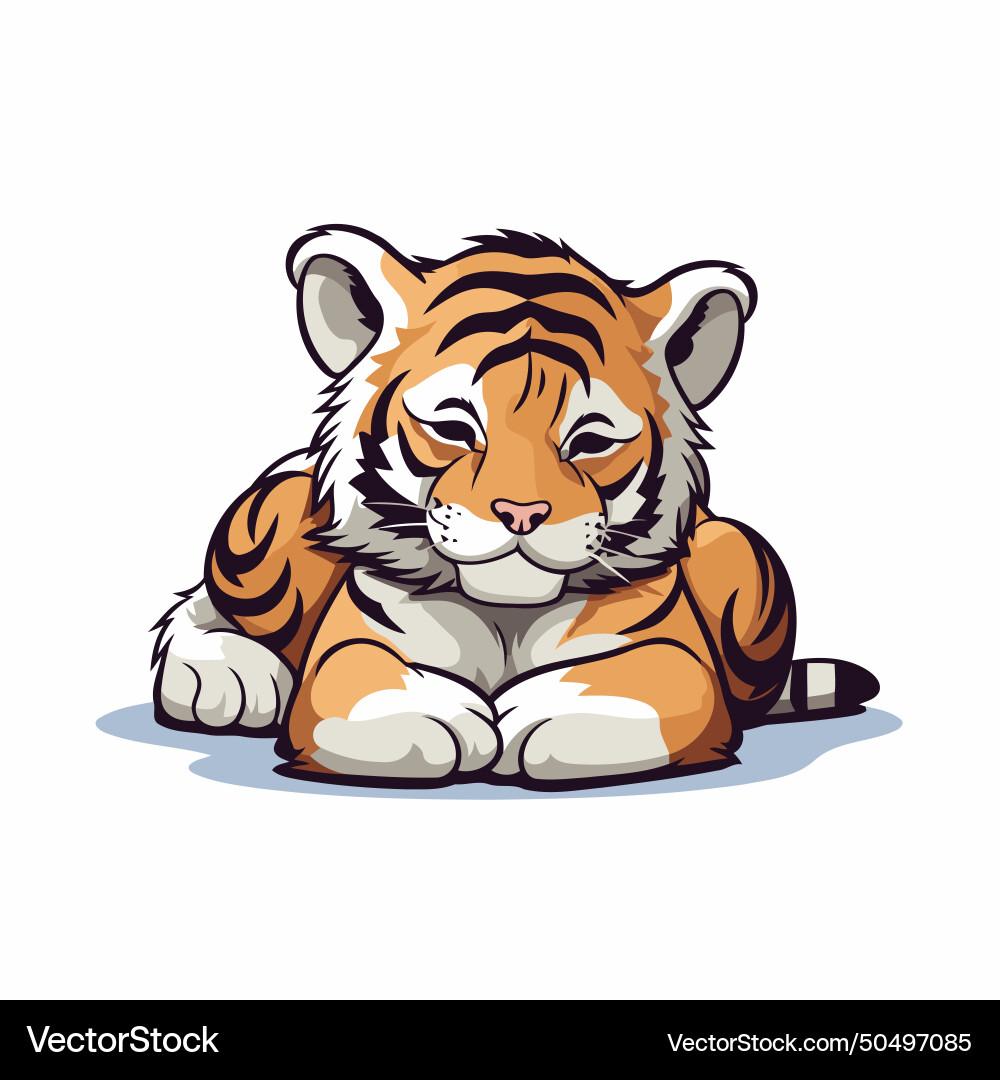Cute tiger lying on a white background in cartoon Vector Image