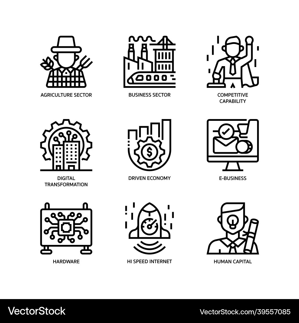 Digital economy icons set Royalty Free Vector Image