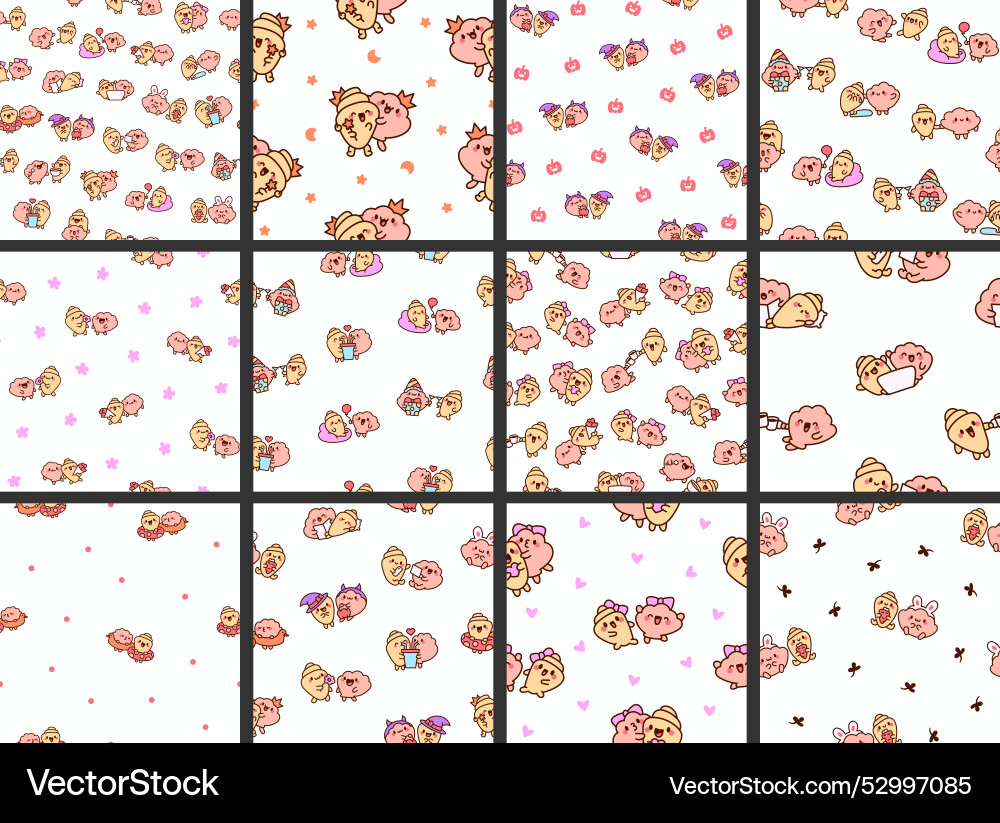 Funny couple seashell cartoon characters seamless Vector Image