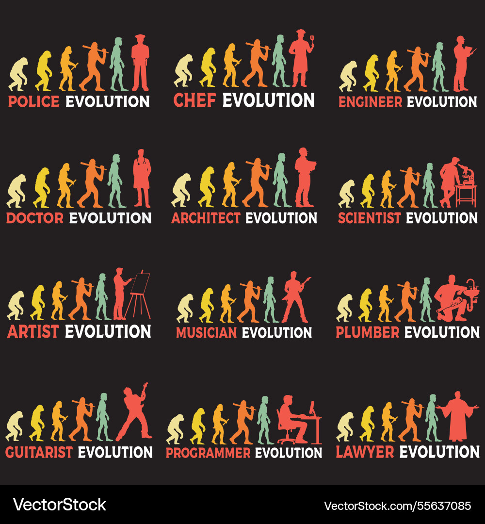 Human evoluation t-shirt design bundle Royalty Free Vector
