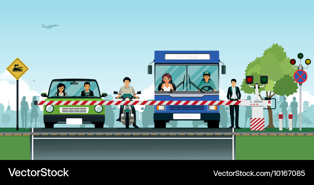 Intersection with road train Royalty Free Vector Image