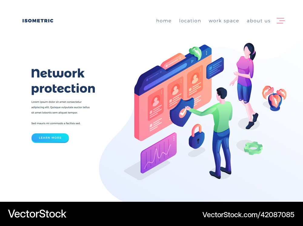 Network protection landing page template Vector Image