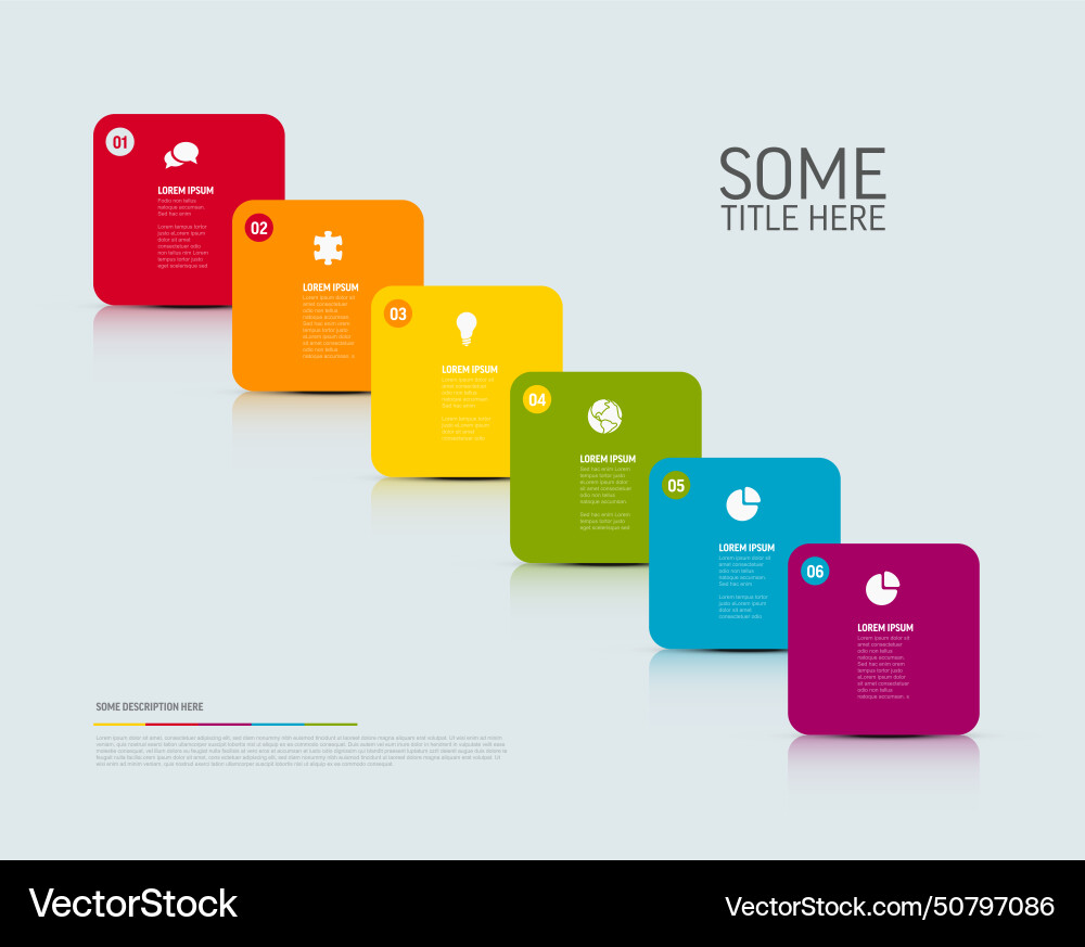 Color six elements template with square cards Vector Image