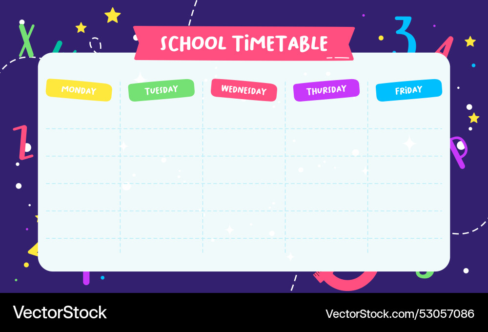 Colorful School Timetable Poster Royalty Free Vector Image