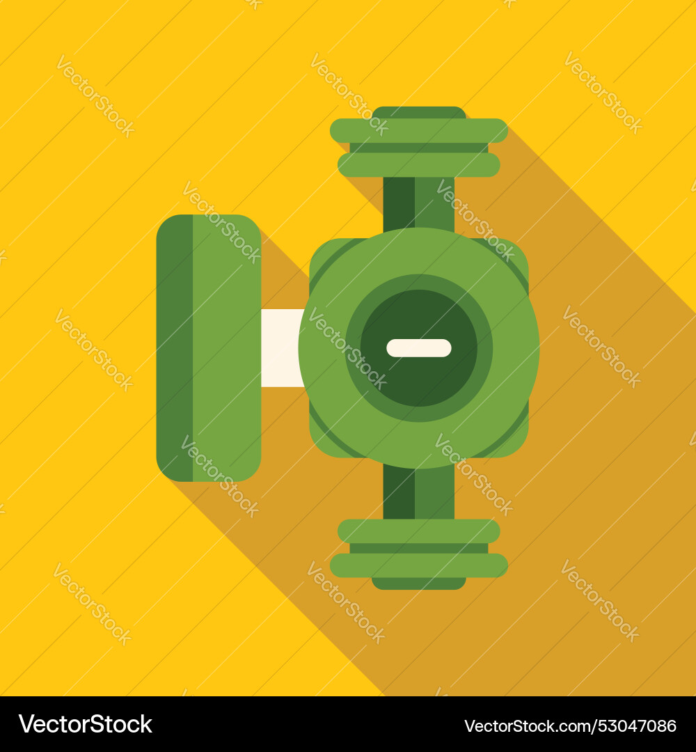 Green water pump icon with long shadow on yellow Vector Image