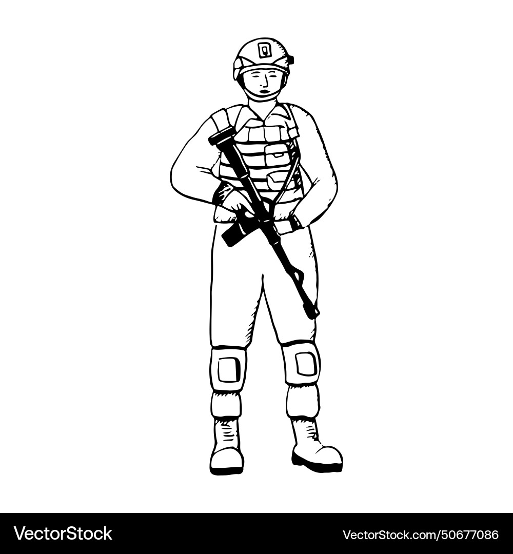 Standing soldier in uniform with assault riffle Vector Image