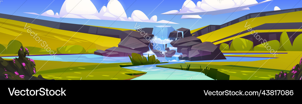 Waterfall cascade at beautiful nature landscape Vector Image