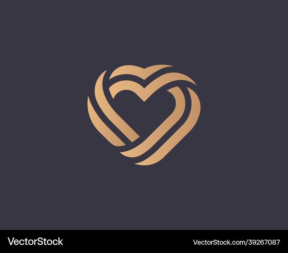 Abstract heart logo from golden gradient stripes Vector Image