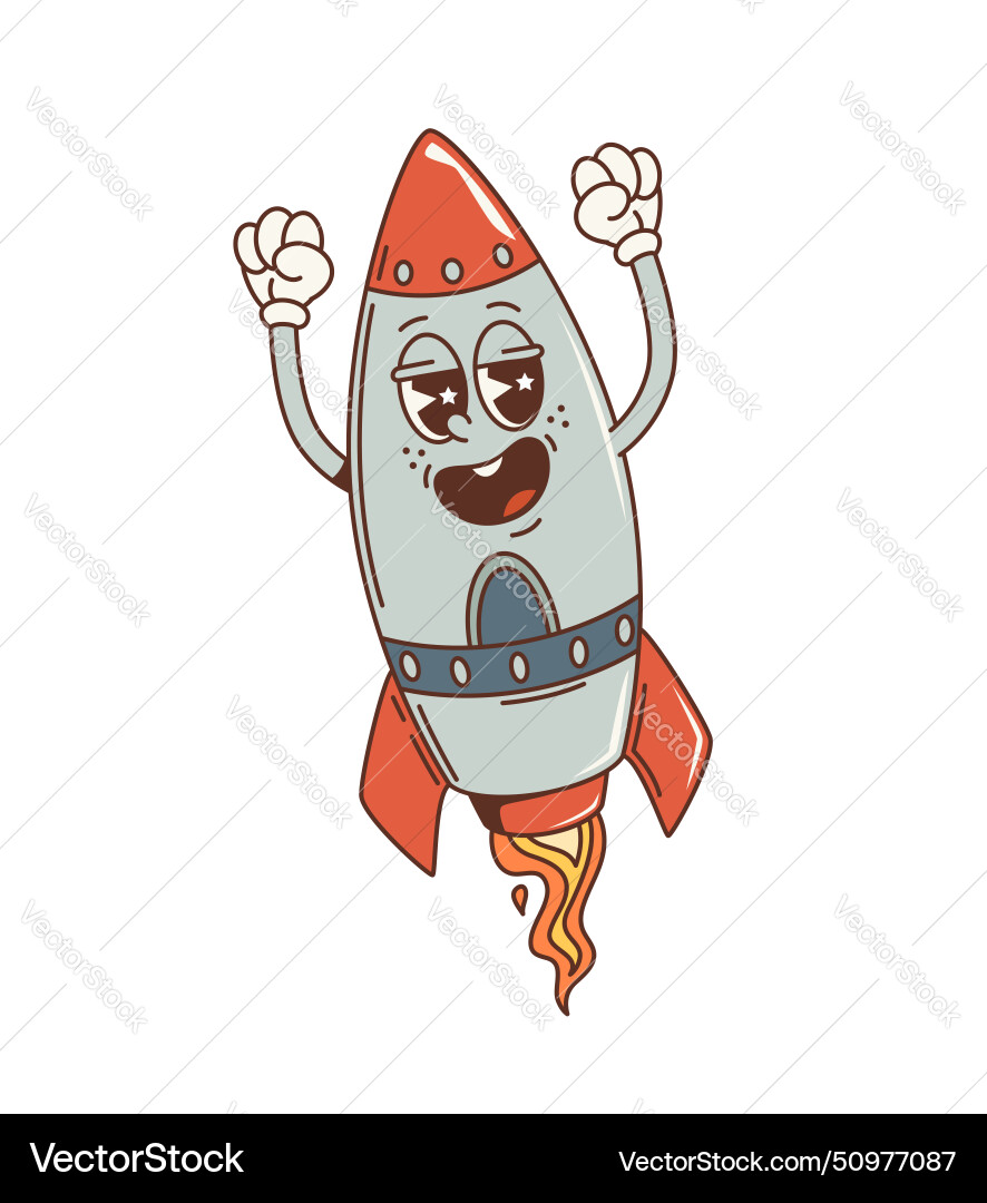Cartoon retro spaceship rocket groovy character Vector Image