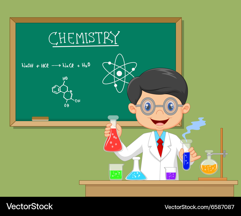 Cartoon Scientist Boy with Labware Royalty Free Vector Image