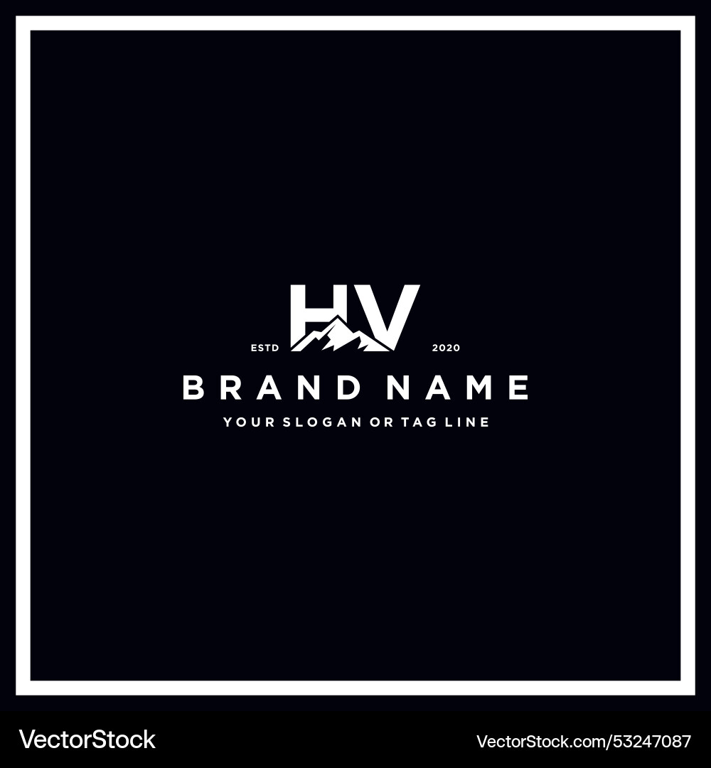 Creative letter hv mountain logo design Royalty Free Vector