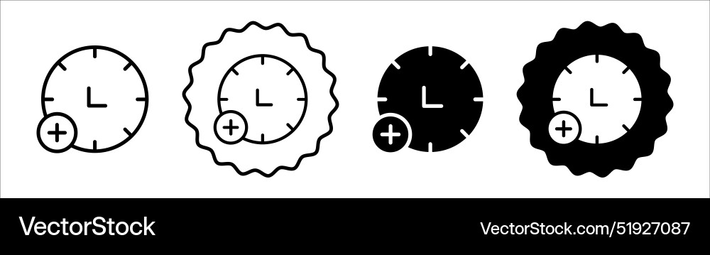 Plus hours icon symbol set collection Royalty Free Vector