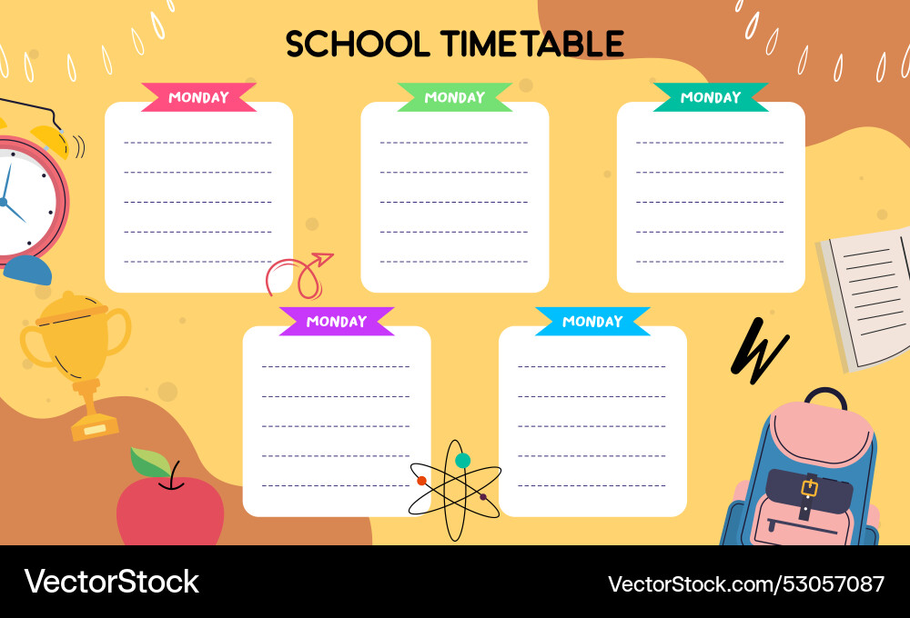 School timetable poster template Royalty Free Vector Image