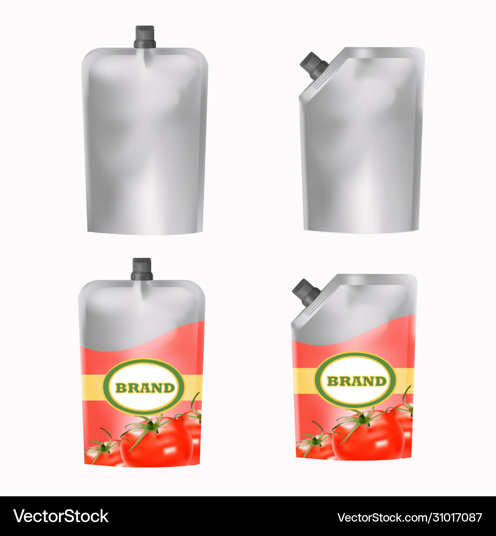 Tomato ketchup stand up pouch mock set Royalty Free Vector