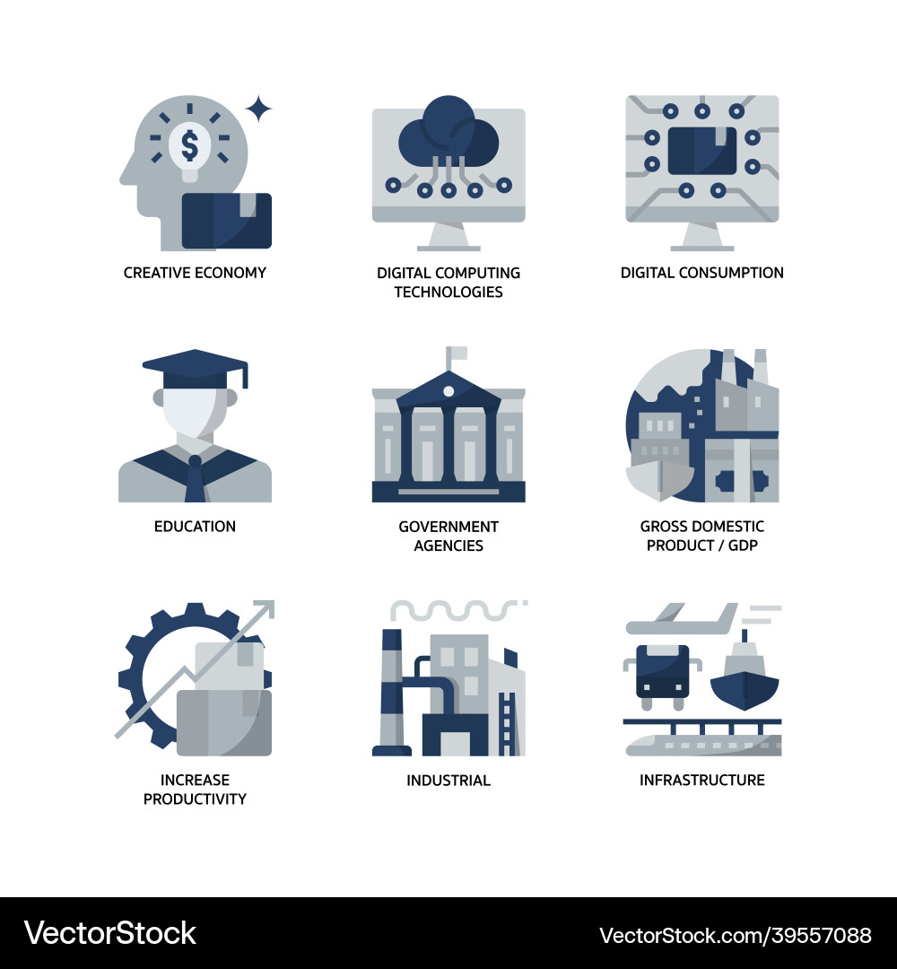 Digital economy icons set Royalty Free Vector Image