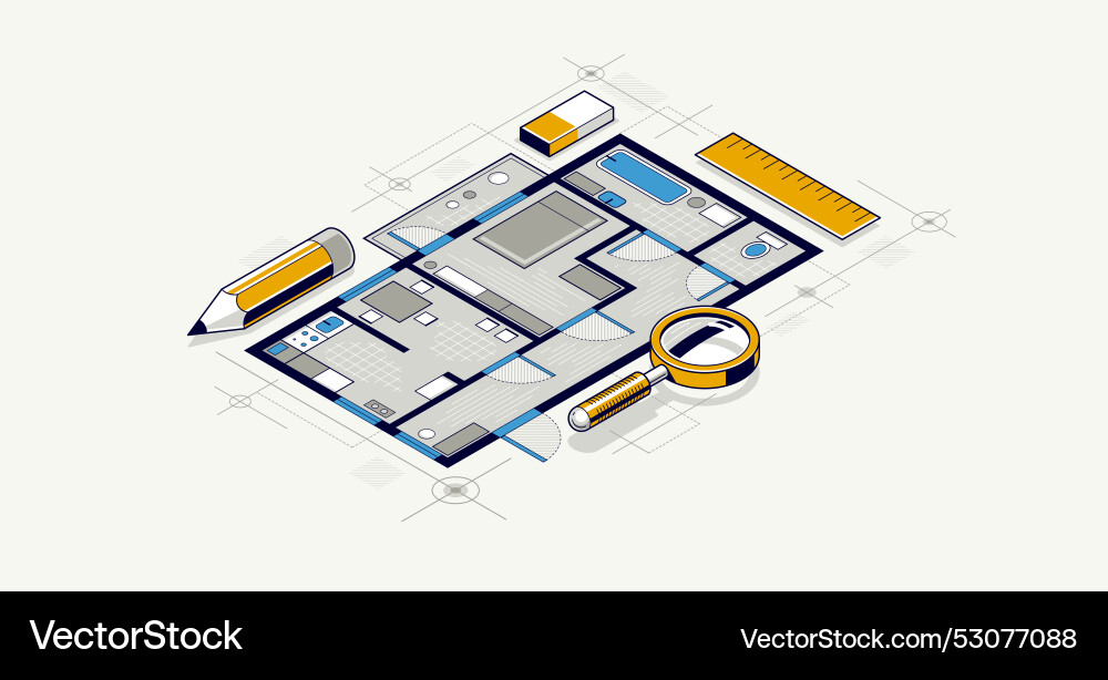 Flat plan drawing with pencil floorplan Royalty Free Vector
